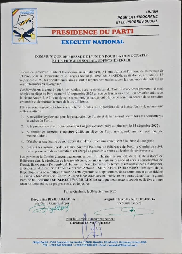 UDPS : le parti présidentiel s’engage sur la voie de la réunification ...